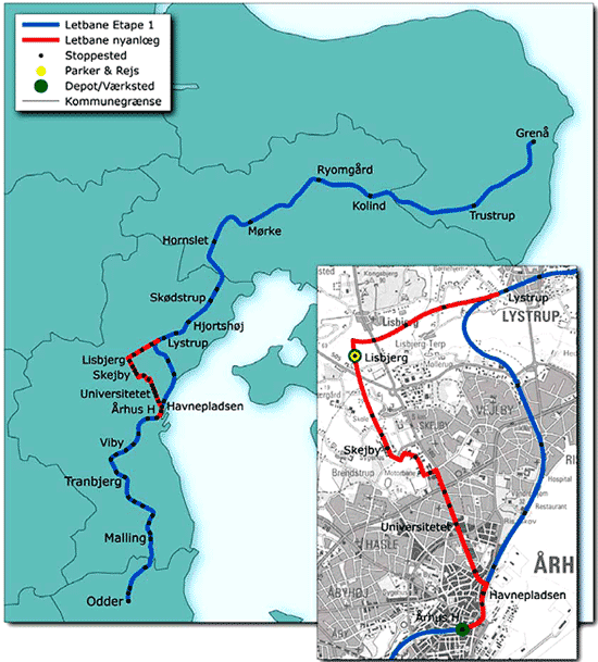 Århus letbane linieføring